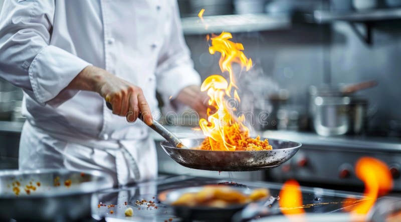 Chef in Modern Kitchen Preparing Gourmet Meal in Upscale Restaurant of ...