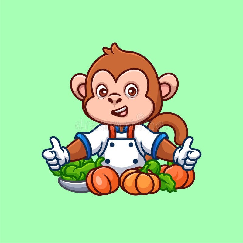 Chef Monkey Cute Cartoon stock vector. Illustration of animal - 323635975