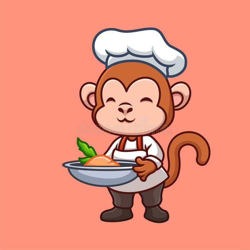 Chef Monkey Cute Cartoon stock vector. Illustration of adorable - 323635999