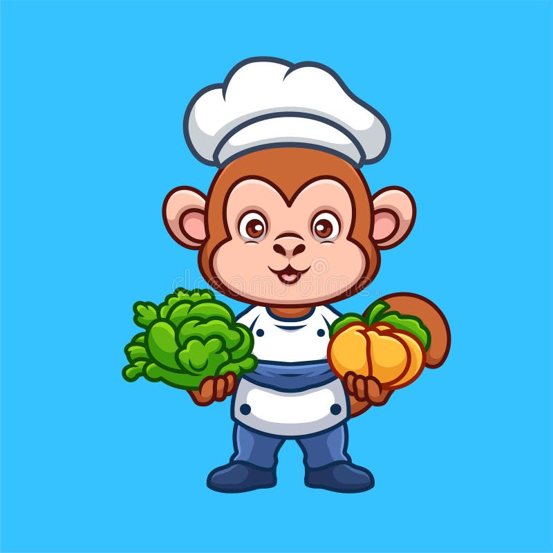 Chef Monkey Cute Cartoon stock vector. Illustration of comment - 323636044