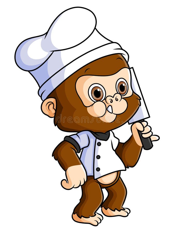 The Chef Monkey with the Meat Knife is Standing in the Kitchen Stock ...