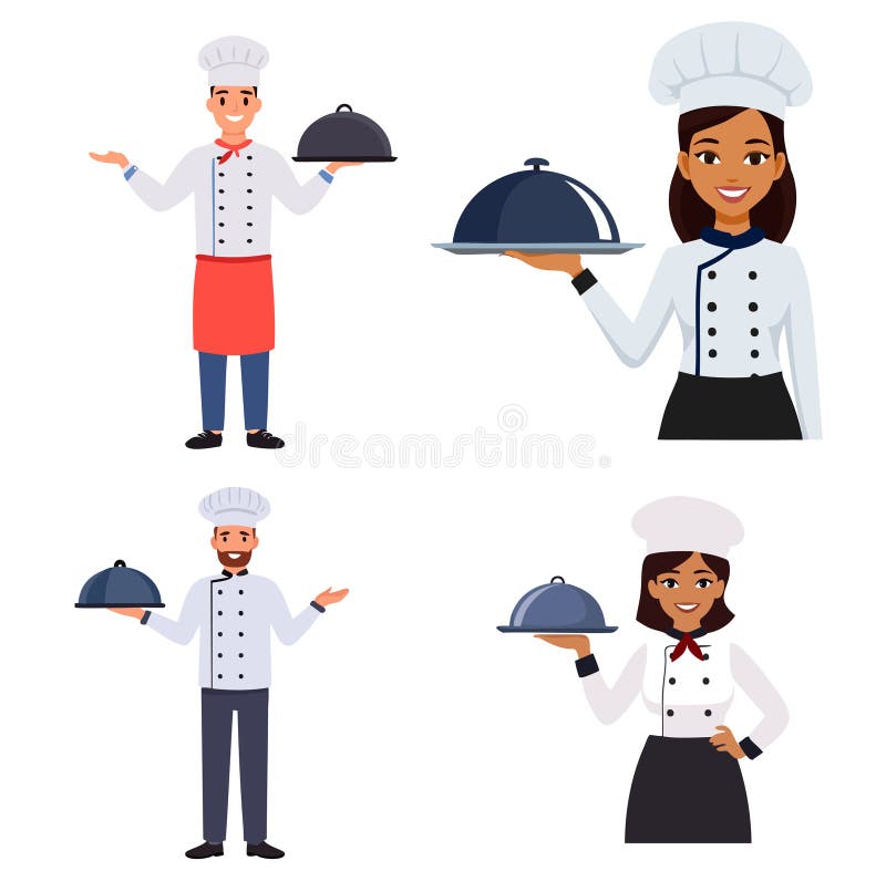 Chef Offering Pan with Serving Gesture Vector Bundle Set Stock Vector ...