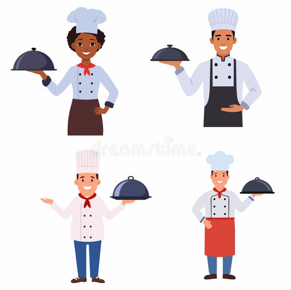 Chef Offering Pan with Serving Gesture Vector Bundle Set Stock Vector ...