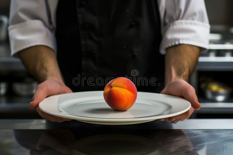 Chef with One Plate Carrying a Perfectly Placed Peach Stock Photo ...