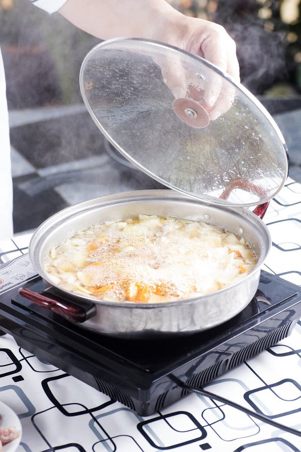 Chef Open the Lip of Pan for Cooking Japanese Pork Curry Stock Image ...