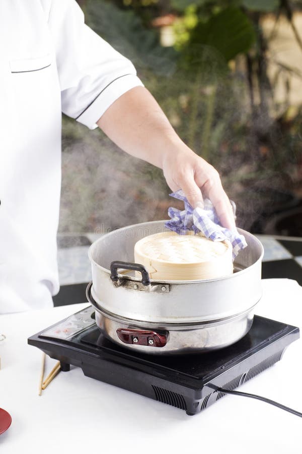 Chef Opening Lid of Basket Bamboo Stock Image - Image of steam, fast ...