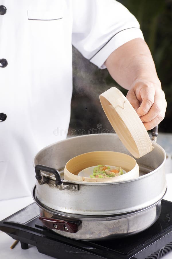 Chef Opening the Lid of Pot before Cooking Noodle Stock Photo - Image ...