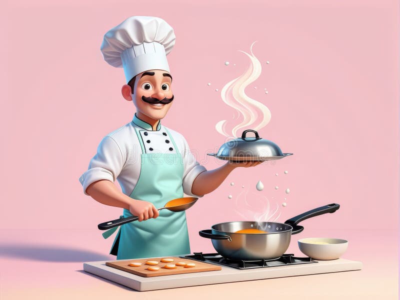 Chef with pan and spoon stock illustration. Illustration of cook ...