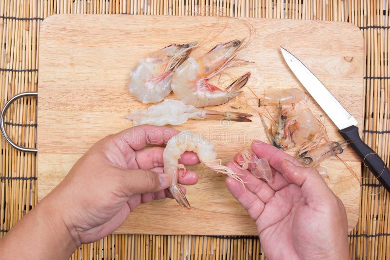 Chef Peeling Shell of Shrimp Stock Photo - Image of concept, prepare ...