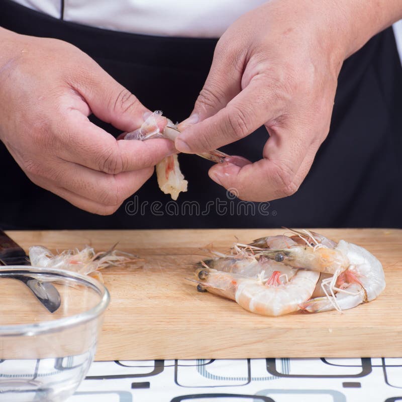 Chef Peeling Shrimp before Cooking Stock Photo - Image of chef ...