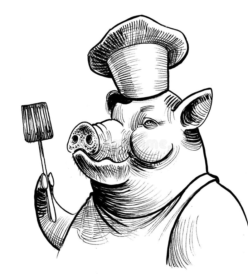 Chef pig stock illustration. Illustration of chef, drawingn - 259223450