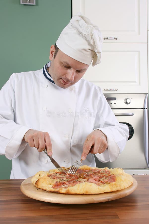 Chef and pizza stock image. Image of salami, pizzeria - 23072939