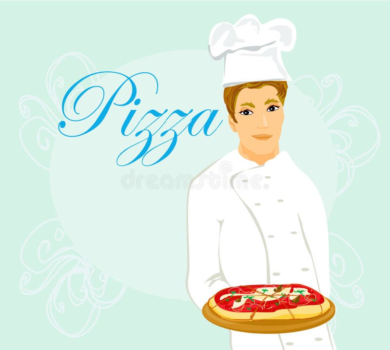 Chef with pizza stock vector. Illustration of recipe - 25927161