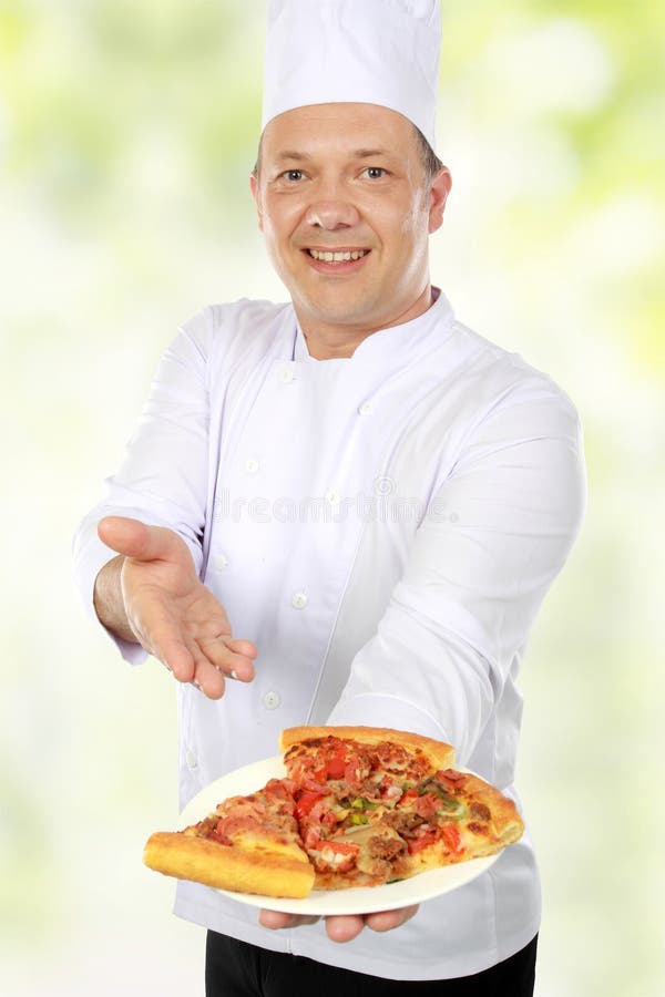 Chef with Fresh Take Out Pizza Stock Image - Image of italian, baker ...