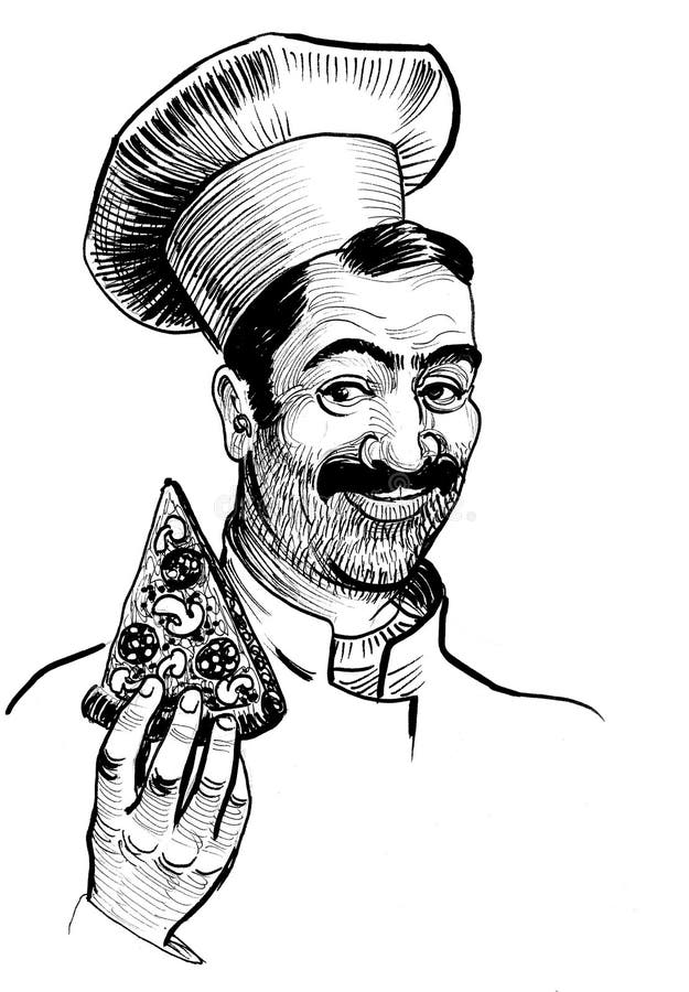 Chef with pizza stock illustration. Illustration of drawing - 244036894