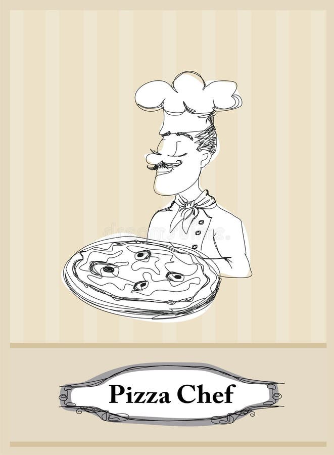 Chef with Pizza , Vintage Card Stock Illustration - Illustration of ...