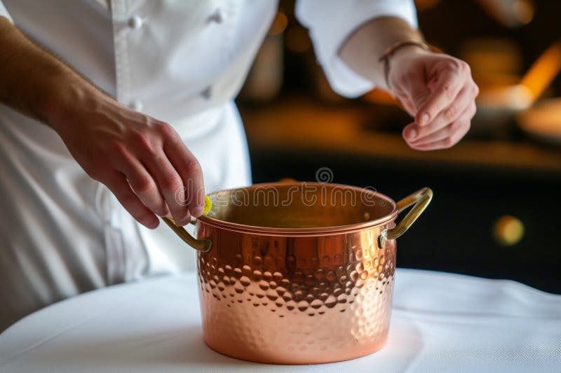 Chef Placing a Copper Mixing Bowl on Table Stock Image - Image of ...