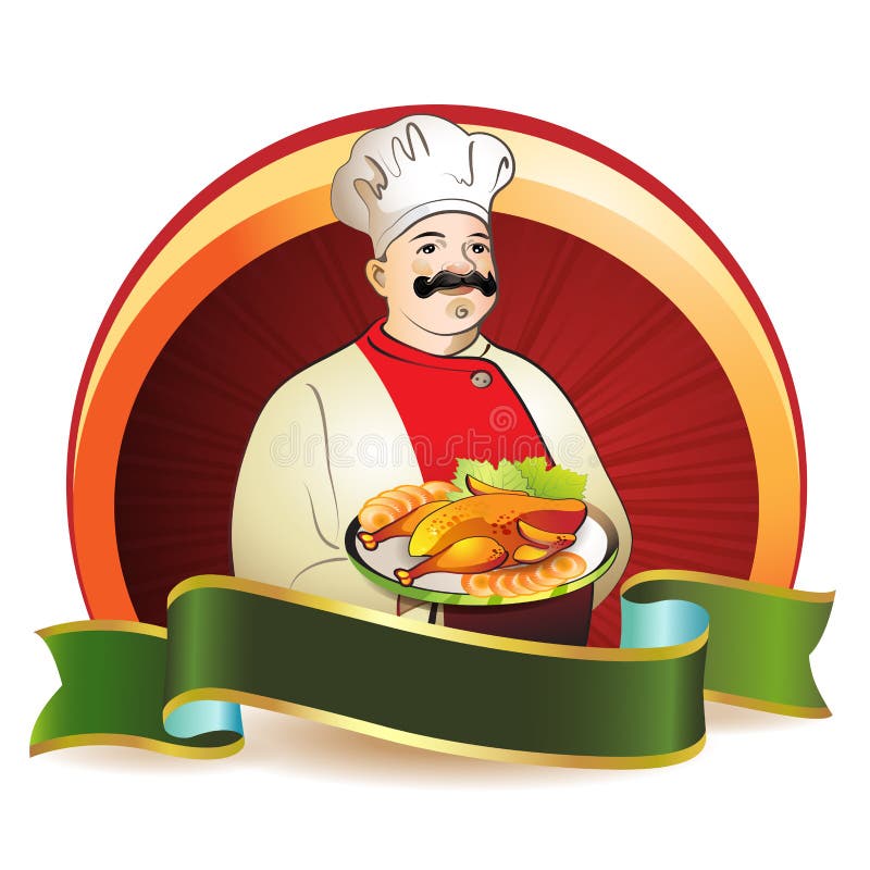 Chef with Plate with Green Ribbon Stock Vector - Illustration of chef ...