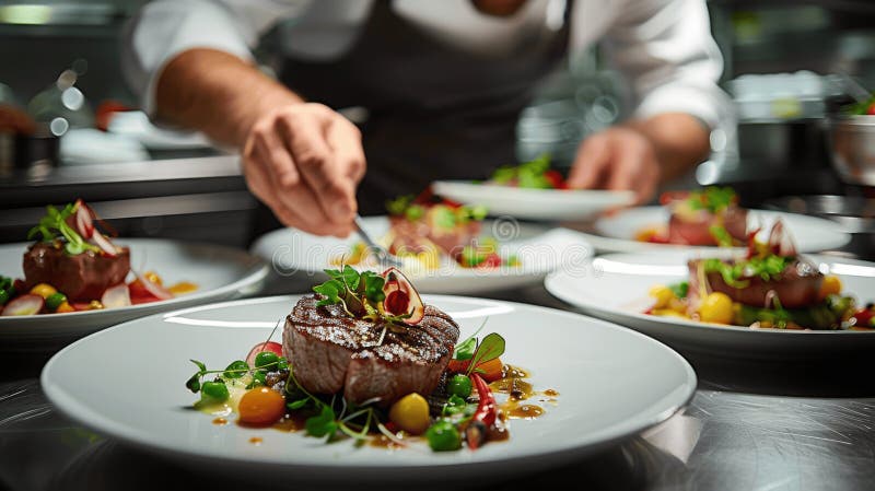 Chef Plating Exquisite Dishes in Luxury Restaurant Kitchen Stock Image ...