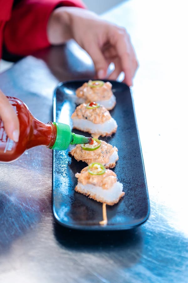 Chef Plating Finished Appetizer Stock Photo - Image of sauce, appetizer ...