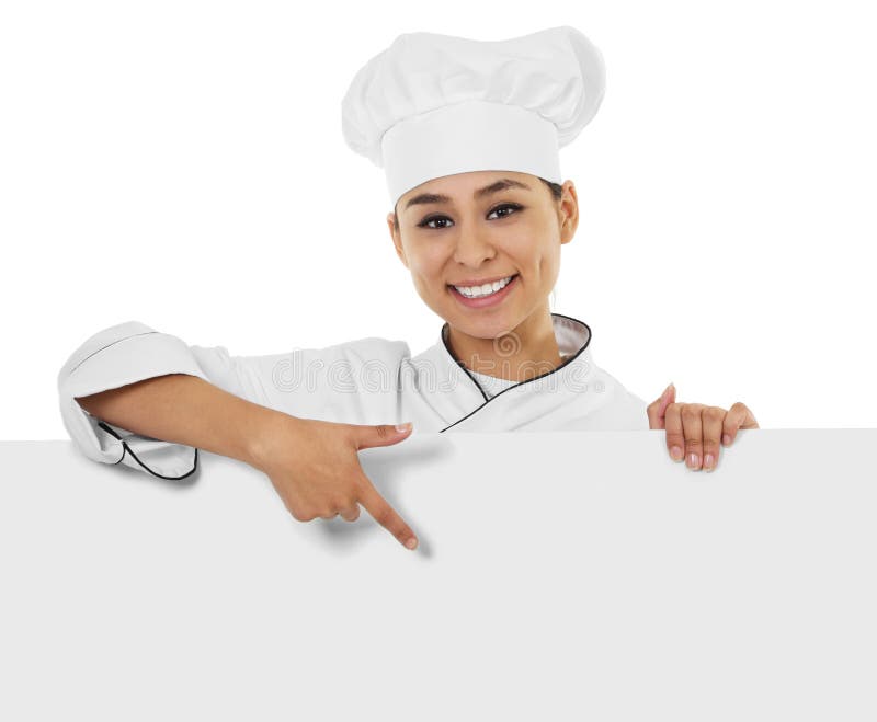 Chef Pointing at Sign with Copy Space Stock Image - Image of head ...