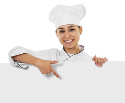 Chef Pointing at Sign with Copy Space Stock Image - Image of head ...