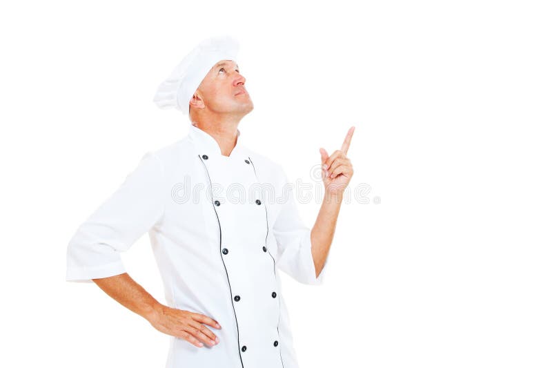 Chef Pointing with the Knife Stock Photo - Image of looking, handsome ...