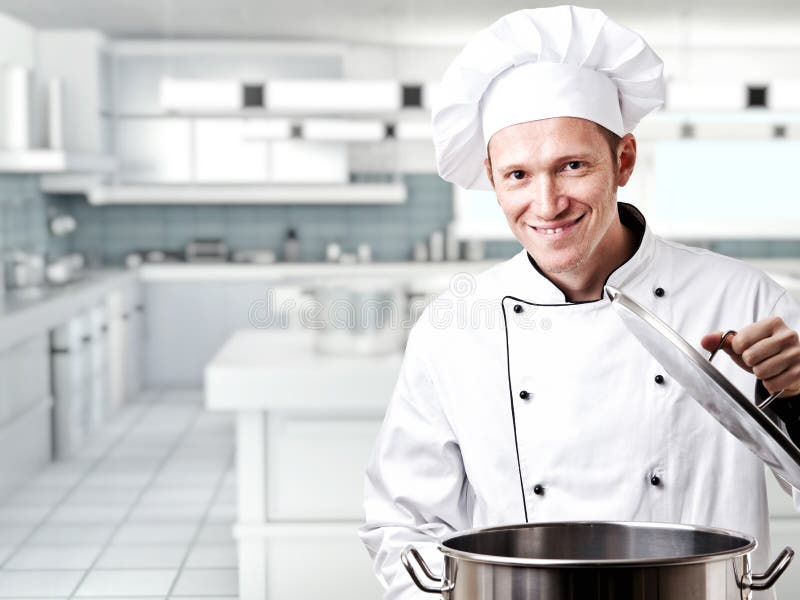 Happy Chef Holding Tablet Computer Stock Photo - Image of service ...