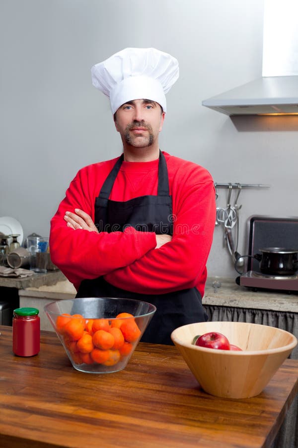 Chef Portrait with Mustache in Black and Red Stock Photo - Image of ...