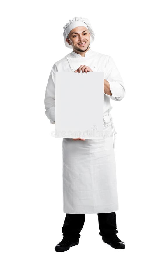Chef with Poster Board Isolated Stock Photo - Image of cooker, person ...