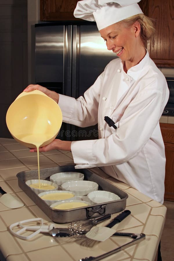 Chef Pouring Brule stock photo. Image of chef, white, whisk - 2234362