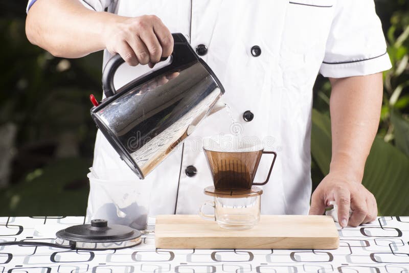 Chef Pouring Hot Water To Fresh Coffee Stock Image - Image of beverage ...