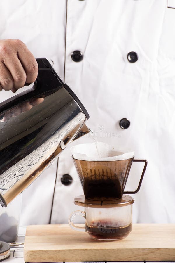 Chef Pouring Hot Water To Fresh Coffee Stock Image - Image of powder ...