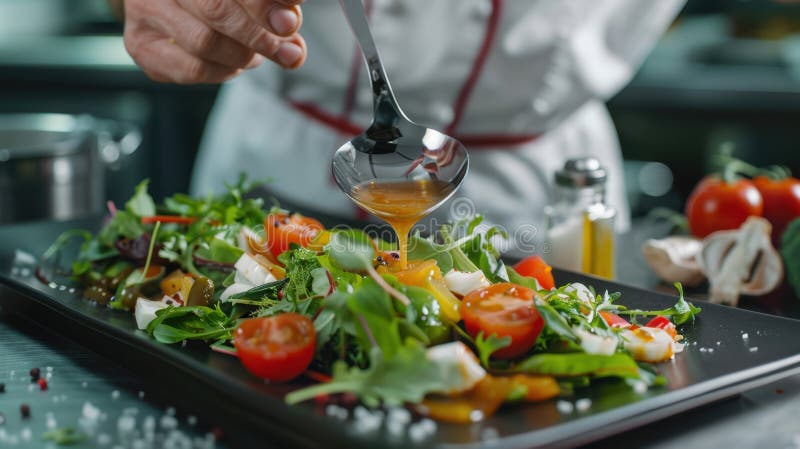 The Chef Pouring Salad Dressing.AI Generated Image Stock Image - Image ...
