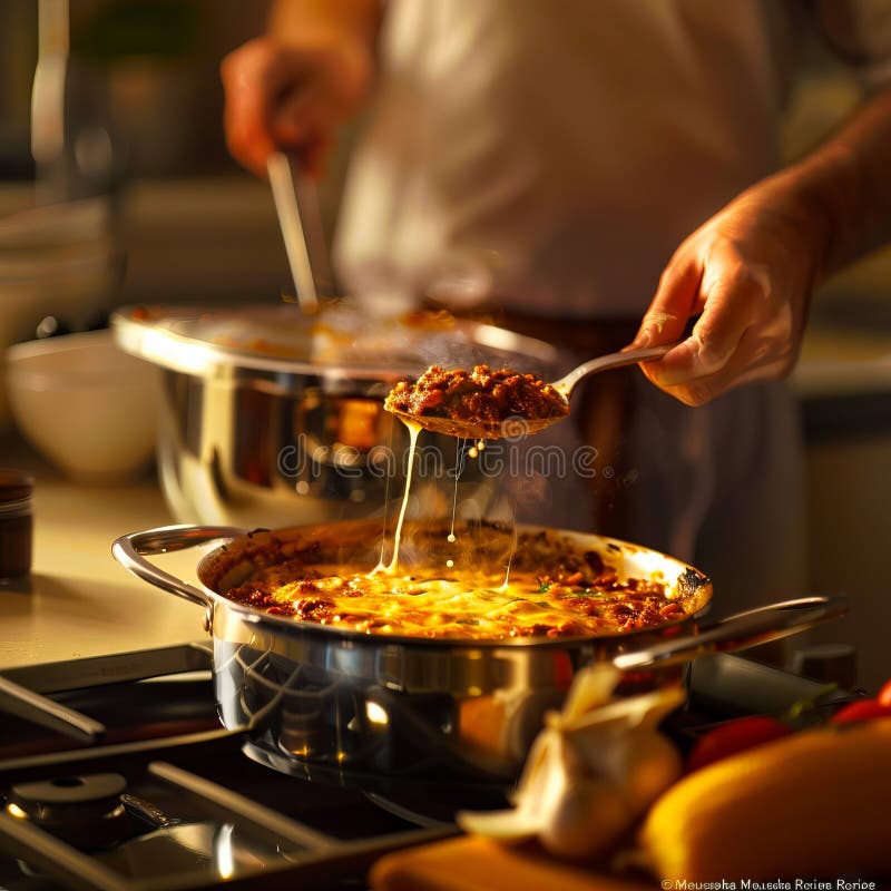 A Chef Pouring Sauce Over a Pot of Food Stock Illustration ...