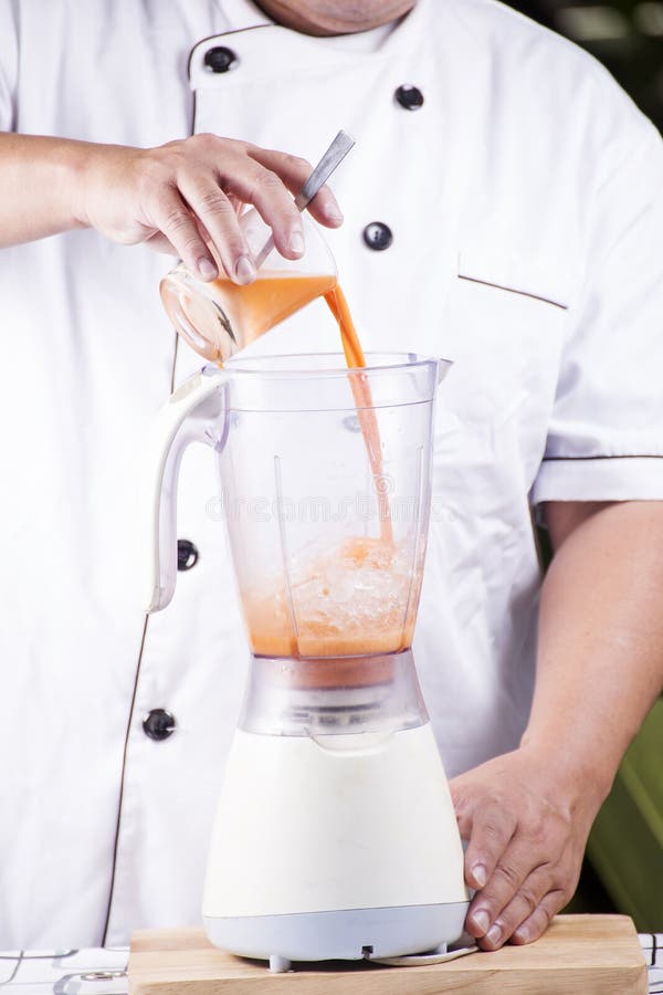 Chef Pouring Thai Tea To Blender Stock Photo - Image of smoothie ...