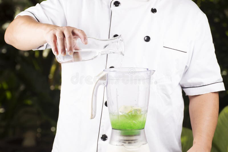 Chef Pouring Water To the Blender Stock Photo - Image of fruit, diet ...
