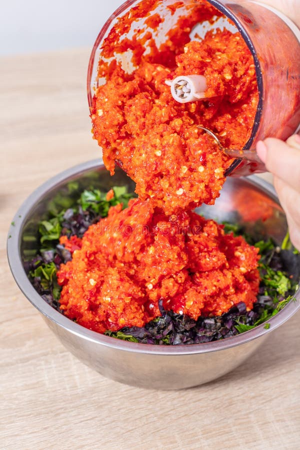 Chef Pours Pepper from the Blender into Stock Image - Image of spice ...