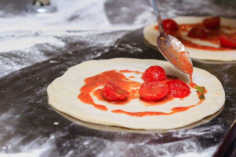 Chef Prepare Pizza in the Kitchen Stock Image - Image of knead ...