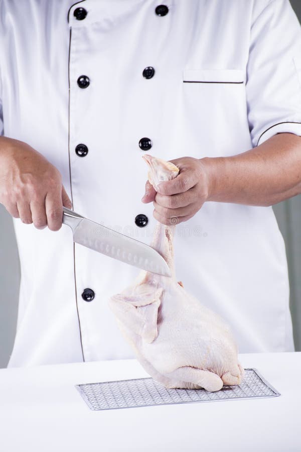 Chef Prepared Chopping Raw Chicken Stock Image - Image of people, chef ...