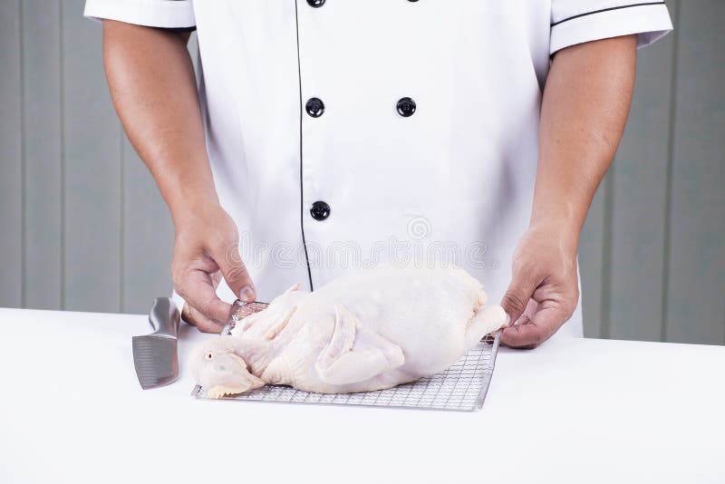 Chef Prepared Cooking Raw Chicken Stock Image - Image of hand, meat ...
