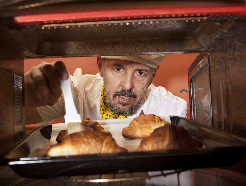 Chef Prepares Croissant in the Oven Stock Image - Image of cooking ...