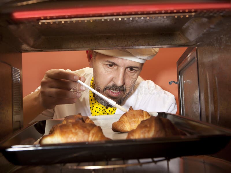 Chef Prepares Croissant in the Oven Stock Image - Image of herd ...
