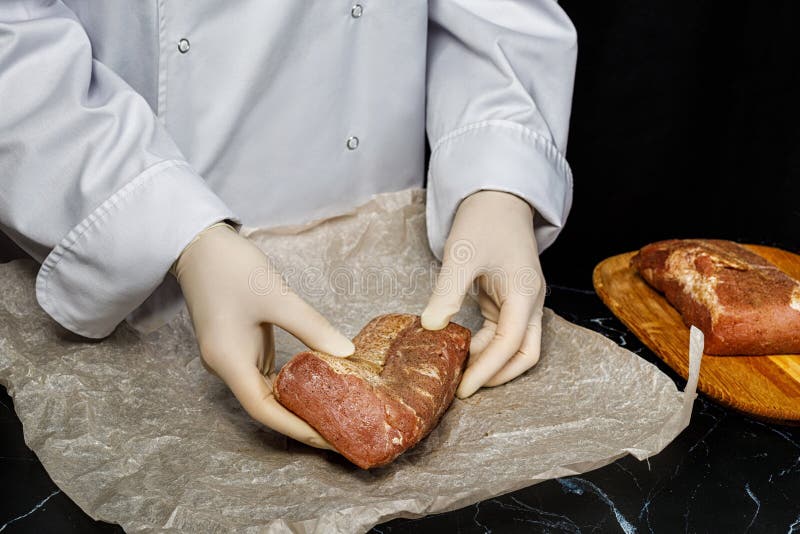The Chef Prepares the Meat for Drying Stock Photo - Image of pepper ...