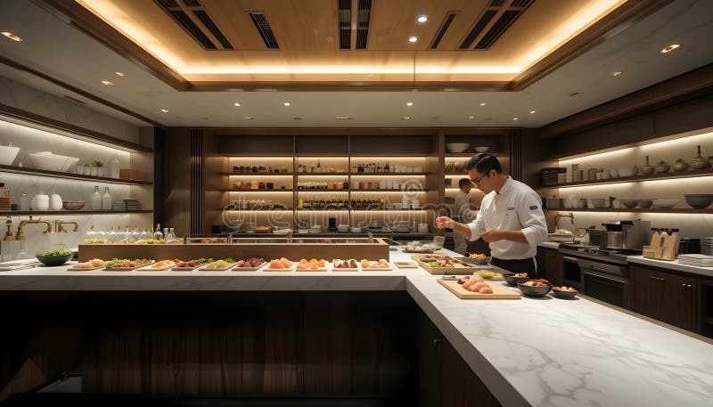 Elegant Sushi Restaurant Kitchen Stock Illustration - Illustration of ...