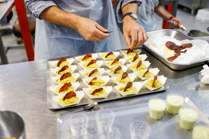 Chef Preparing Appetizers for a Buffet Meal Stock Image - Image of ...