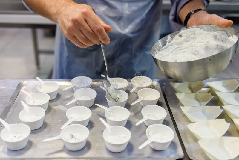 Chef Preparing Appetizers for a Buffet Meal Stock Image - Image of ...