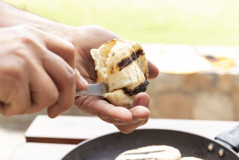 Chef is Preparing an Arepa for Eat Stock Photo - Image of colombian ...