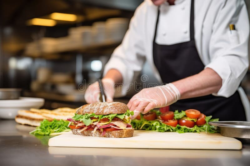 Chef Preparing a Blt Sandwich in a Professional Kitchen Stock ...