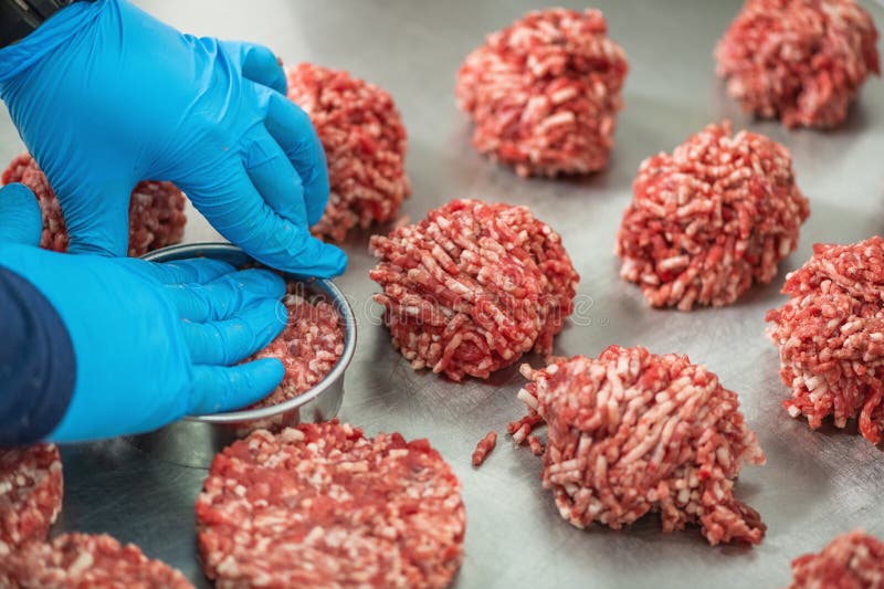 Chef Preparing Burger Patties Using Ring Mold Stock Image - Image of ...
